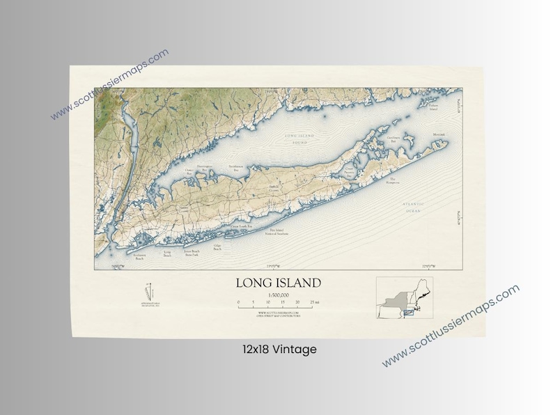 Long Island New York Map Print: Vintage or Nautical Art Poster Travel ...