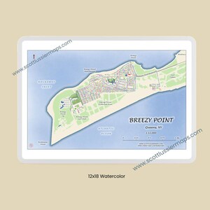 Breezy Point Map WATERCOLOR Queens NY Print Art Wall Decor Travel ...