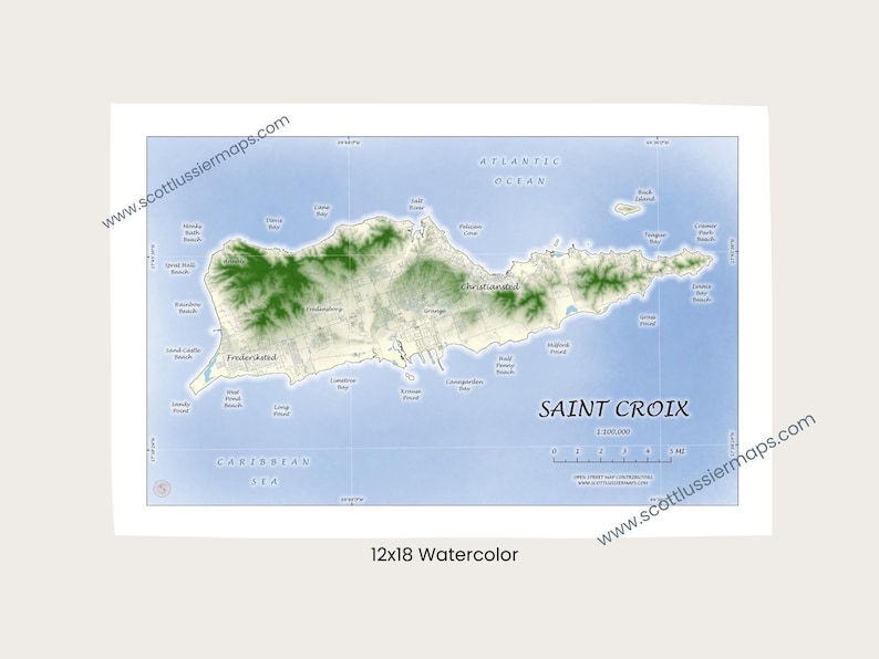 Map of Saint Croix Map Print: Watercolor Style Art Poster Cruise Island ...