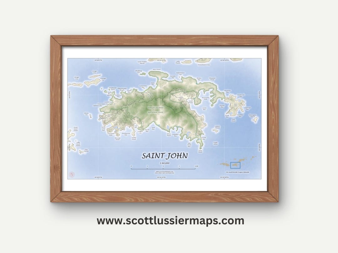 St John USVI WATERCOLOR Map Print Art Wall Deco Poster Travel City ...