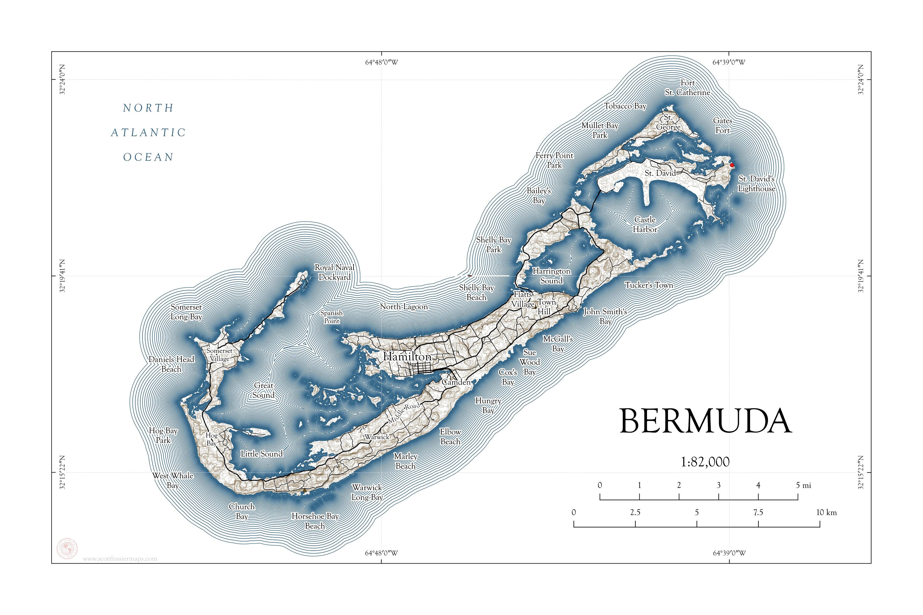 Bermuda Map, Bermuda Island Map, Island Map, Bermuda Print, Bermuda Map ...