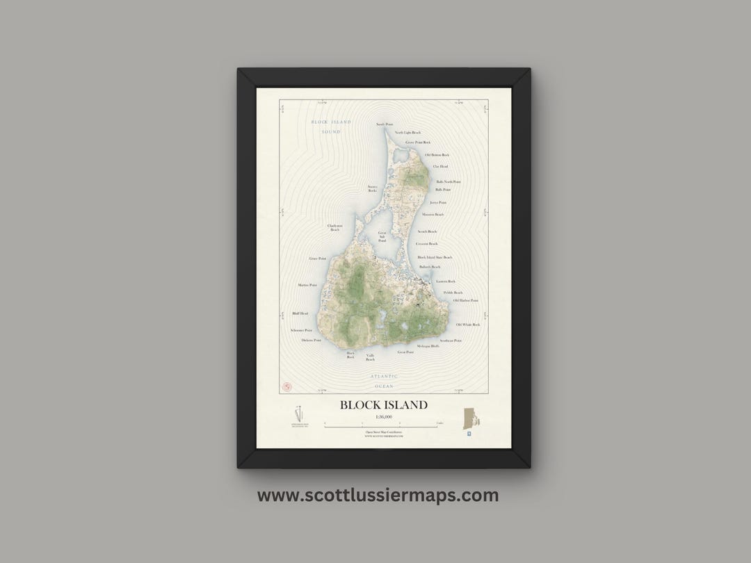 Block Island Map VINTAGE Rhode Island Print Art Wall Decor Travel ...