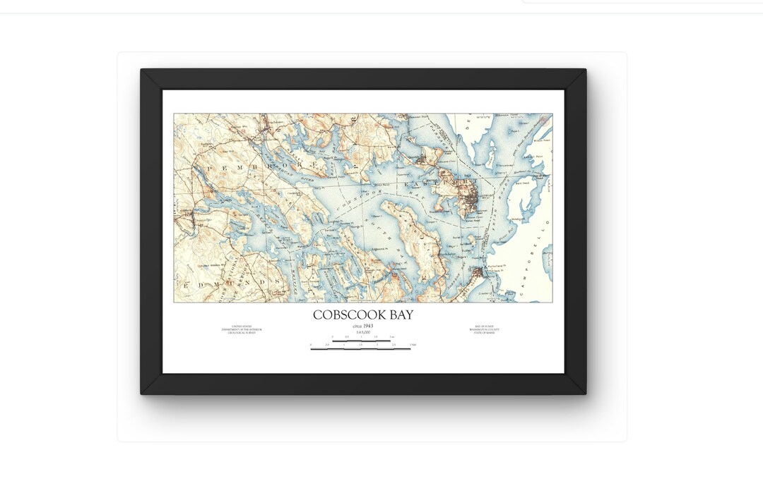 Cobscook Bay Maine Old Topo Map Circa 1943, Print, Old Topo Style ...