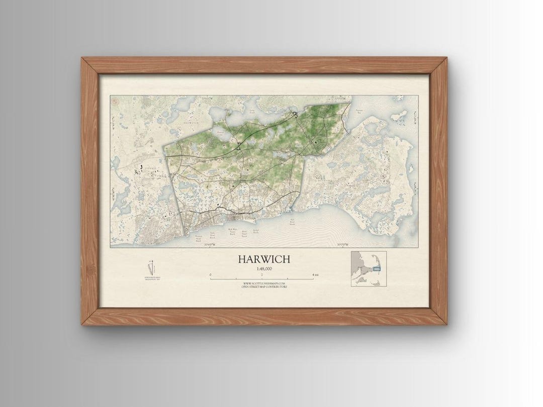 Harwich Map VINTAGE Mass Print Art Wall Decor Travel Memory Navigation Colorful Home Dorm Camp ...