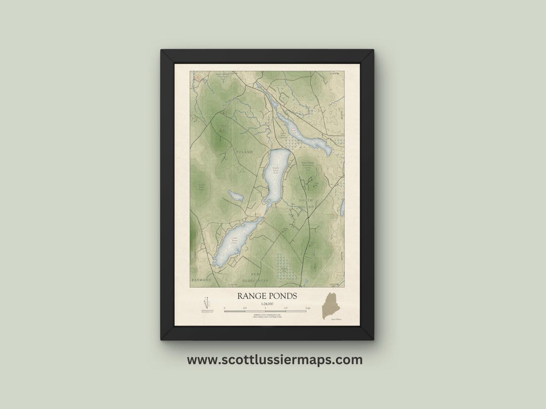 Range Ponds Maine Map Print: Custom Lake House Decor Poster Art Travel ...
