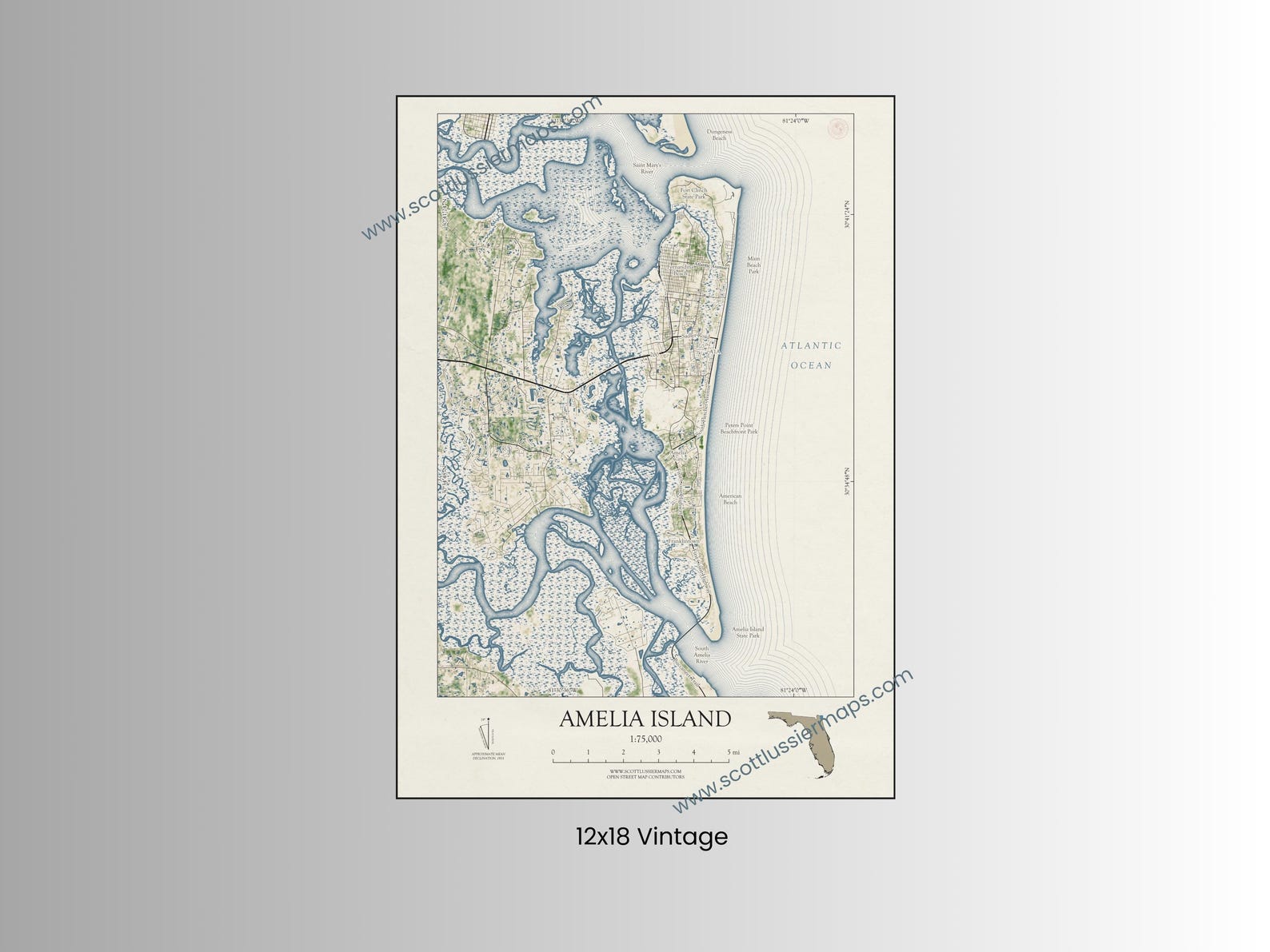 Amelia Island Map VINTAGE Florida Print Art Wall Decor Travel Memory ...