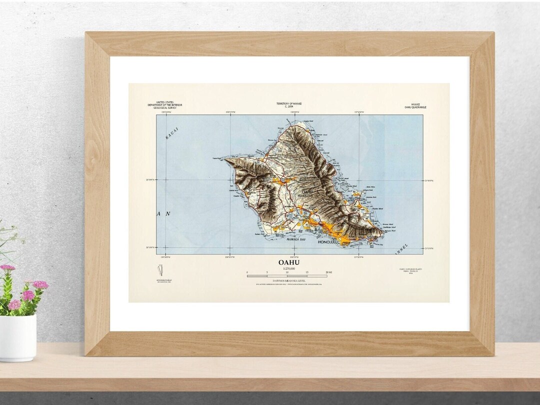 Vintage USGS Quad Map of Oahu, Hawaii - Etsy Ireland