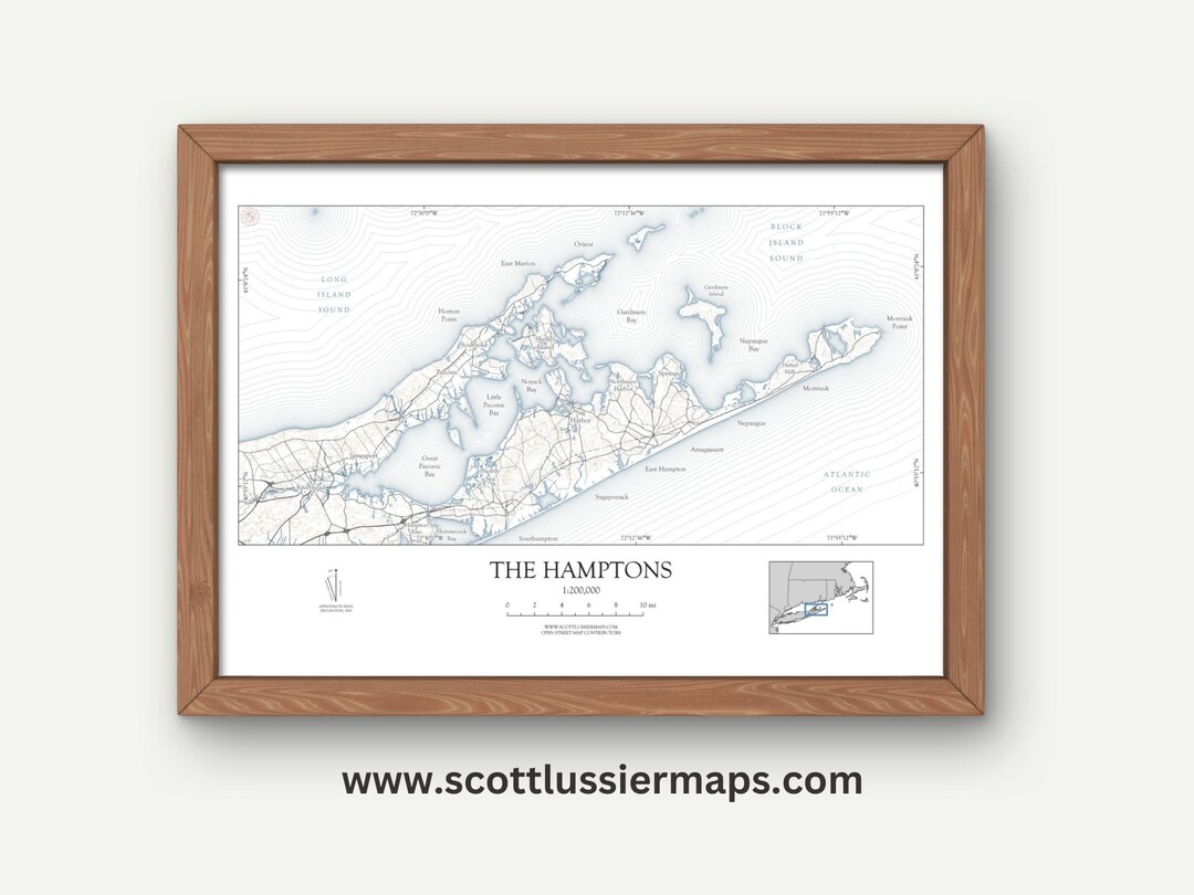 Hamptons New York Map NAUTICAL Print Art Wall Decor Poster Travel ...