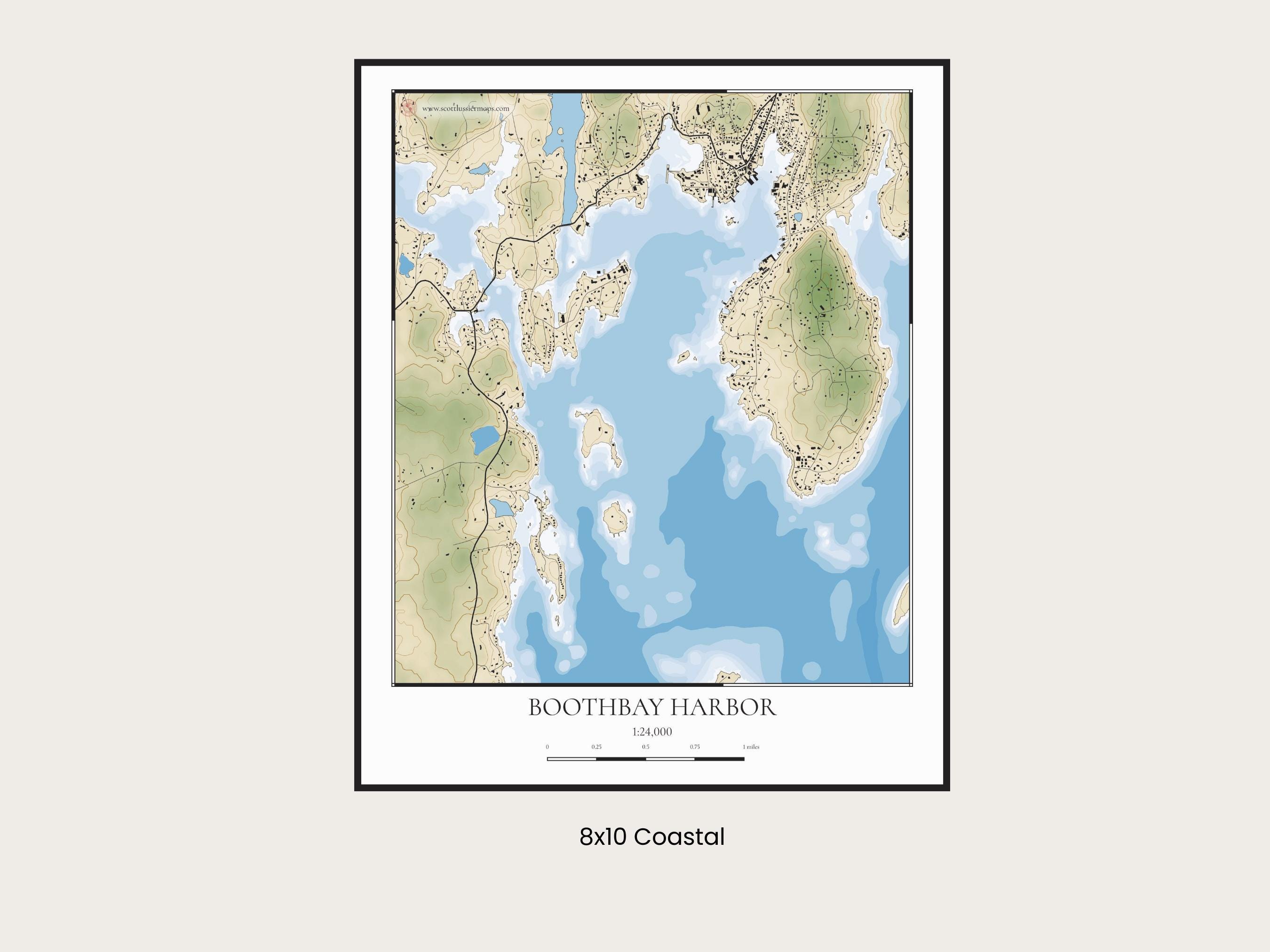 Map of Boothbay Harbor Maine Map Art Print Poster CHART or COASTAL ...