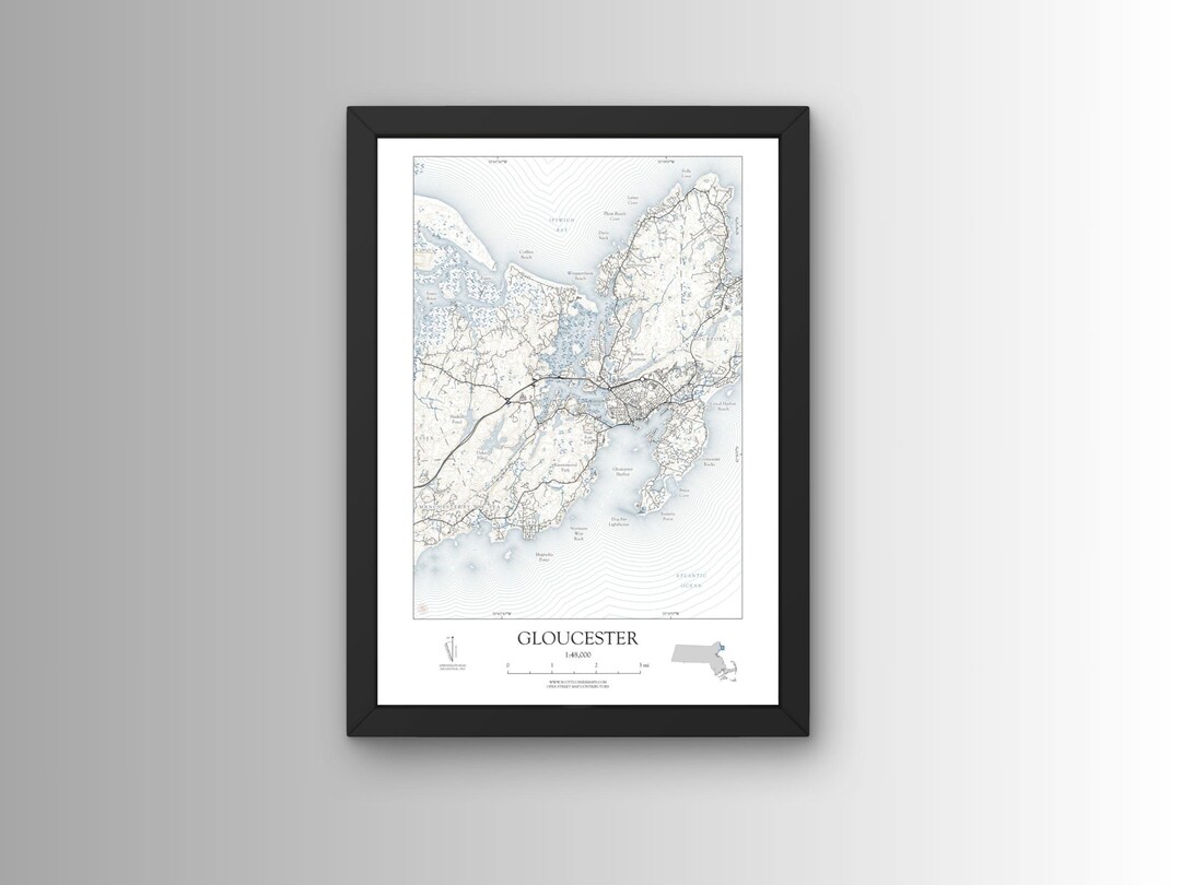 Gloucester Mass Map NAUTICAL Print Art Wall Decor Travel Memory ...