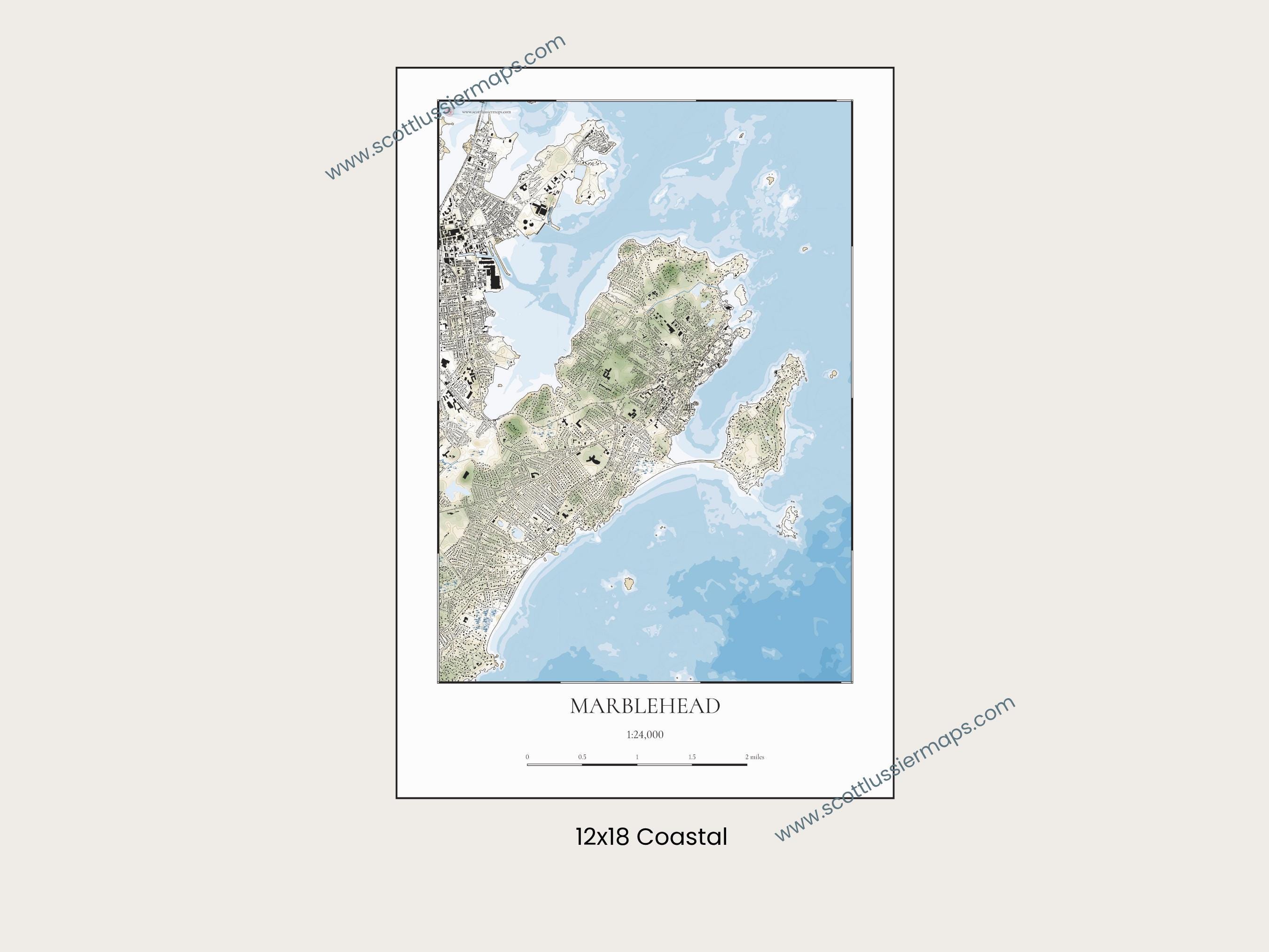 Map of Marblehead Massachusetts Map Print: Coastal Style Travel Poster ...