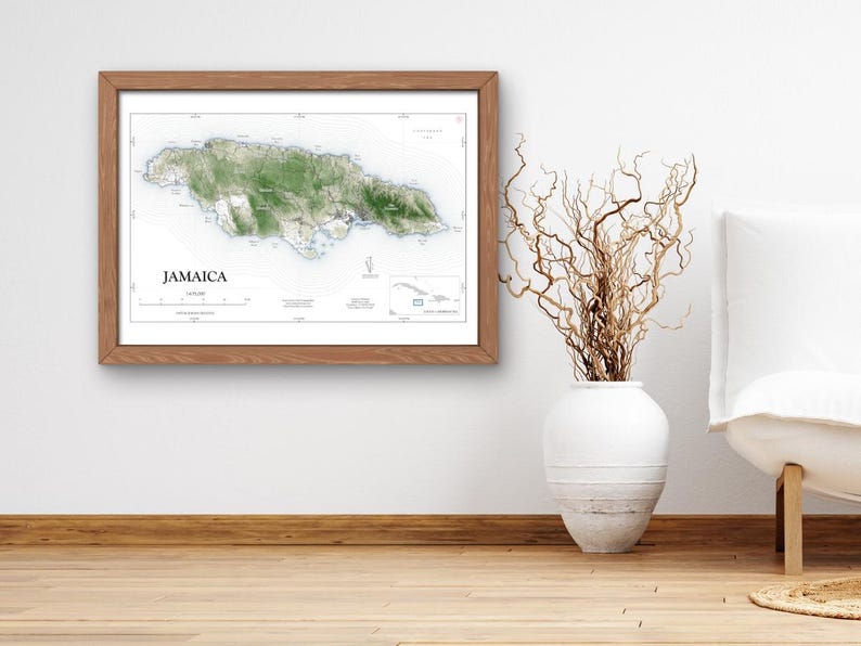 Map of Jamaica Map Print: Shoreline Style, Travel Poster Art Island ...