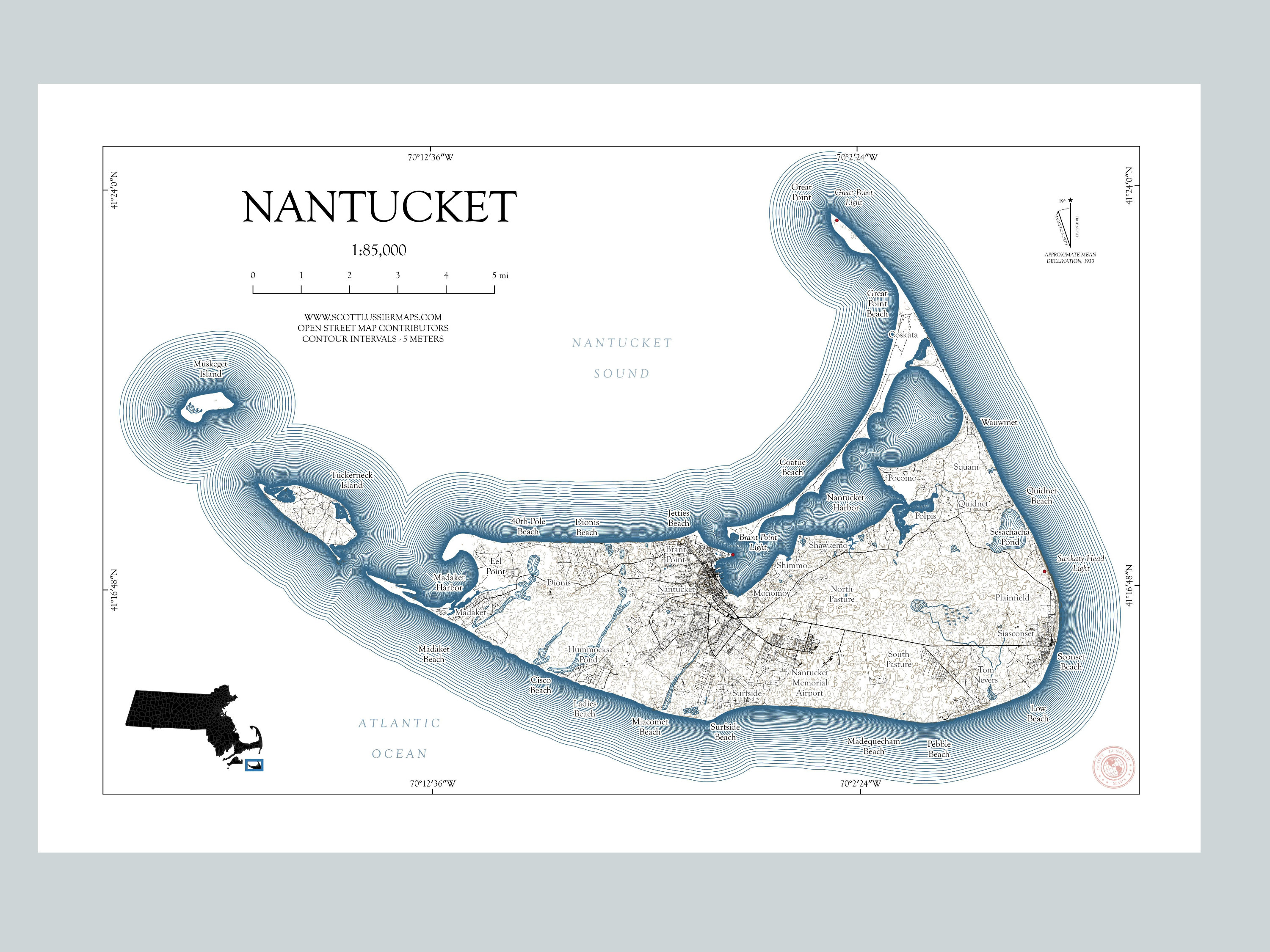 Nantucket Map, Nantucket Island Map, Nantucket Island Print, Nantucket ...