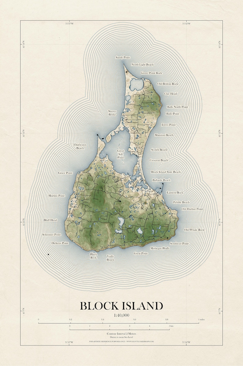 Block Island Map, Block Island Rhode Island, Block Island Print, Block ...