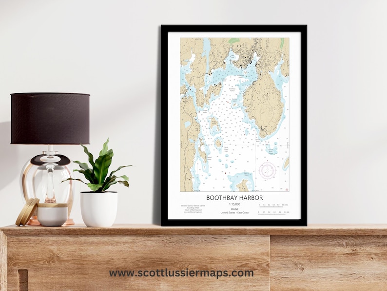 Boothbay Harbor Maine Map Art Print Poster Chart, Coastal or Vintage ...