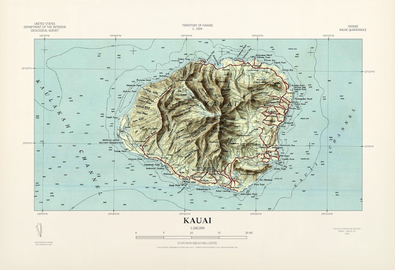 Classic Topo Map of Kauai Hawaii Instant Download - Etsy