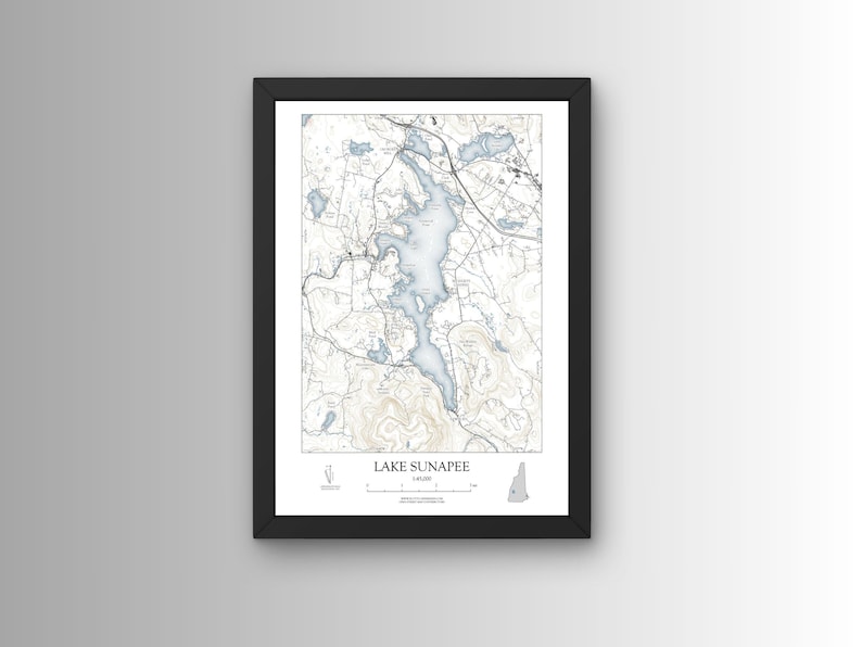 Map of Lake Sunapee NH Map Print: Vintage Style Travel Art ...