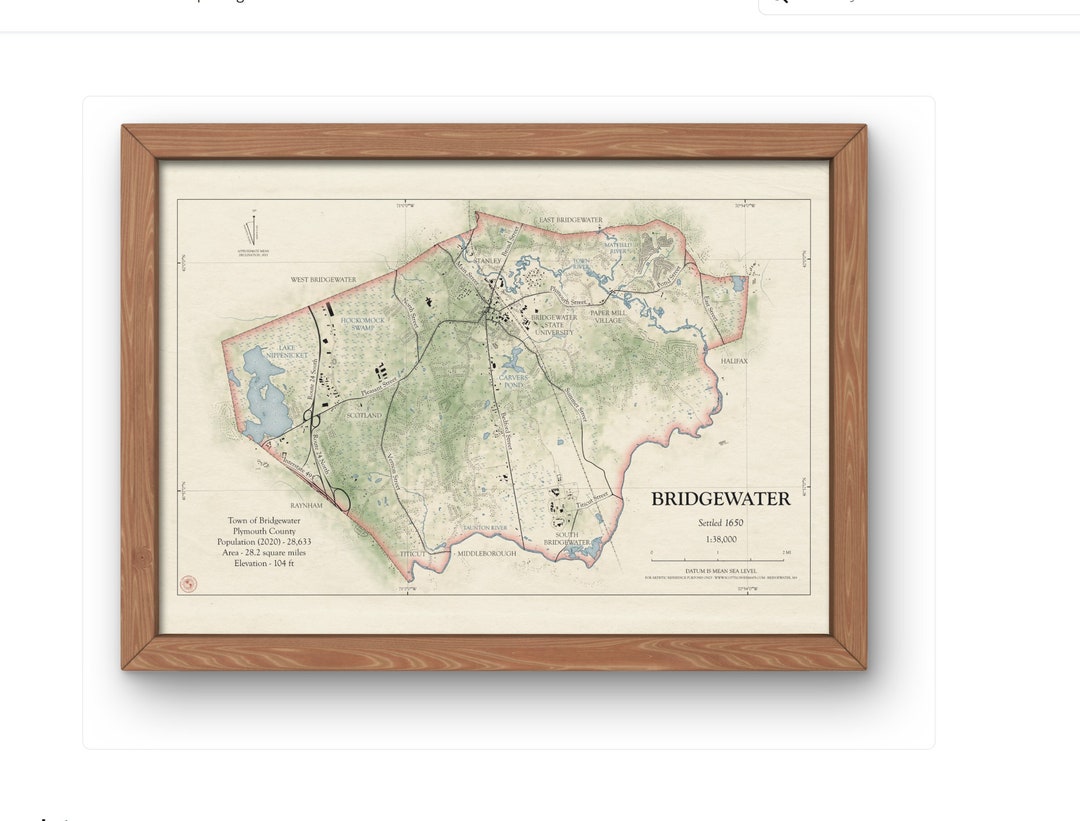 Bridgewater MA Map HOMETOWN Print Art Wall Decor Travel Memory ...