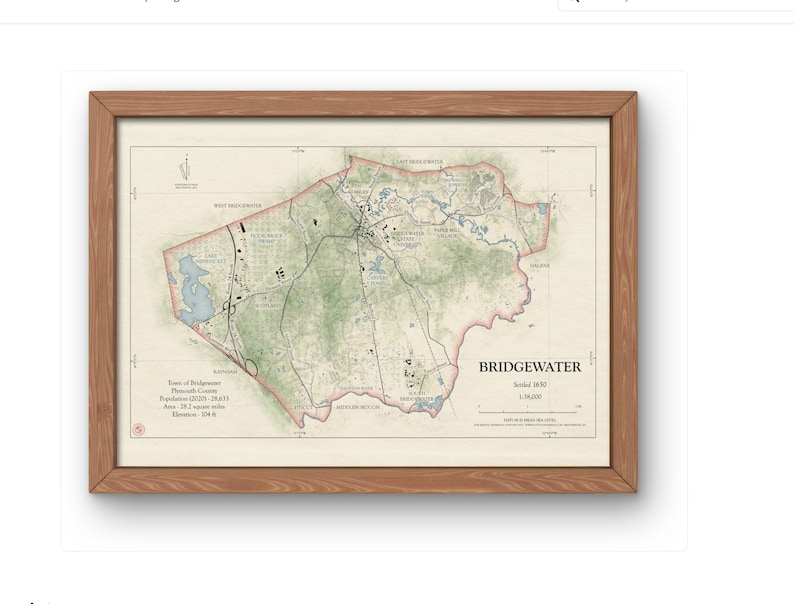 Map of Bridgewater MA Map Print Hometown Wall Art Decor Travel Map Wall ...