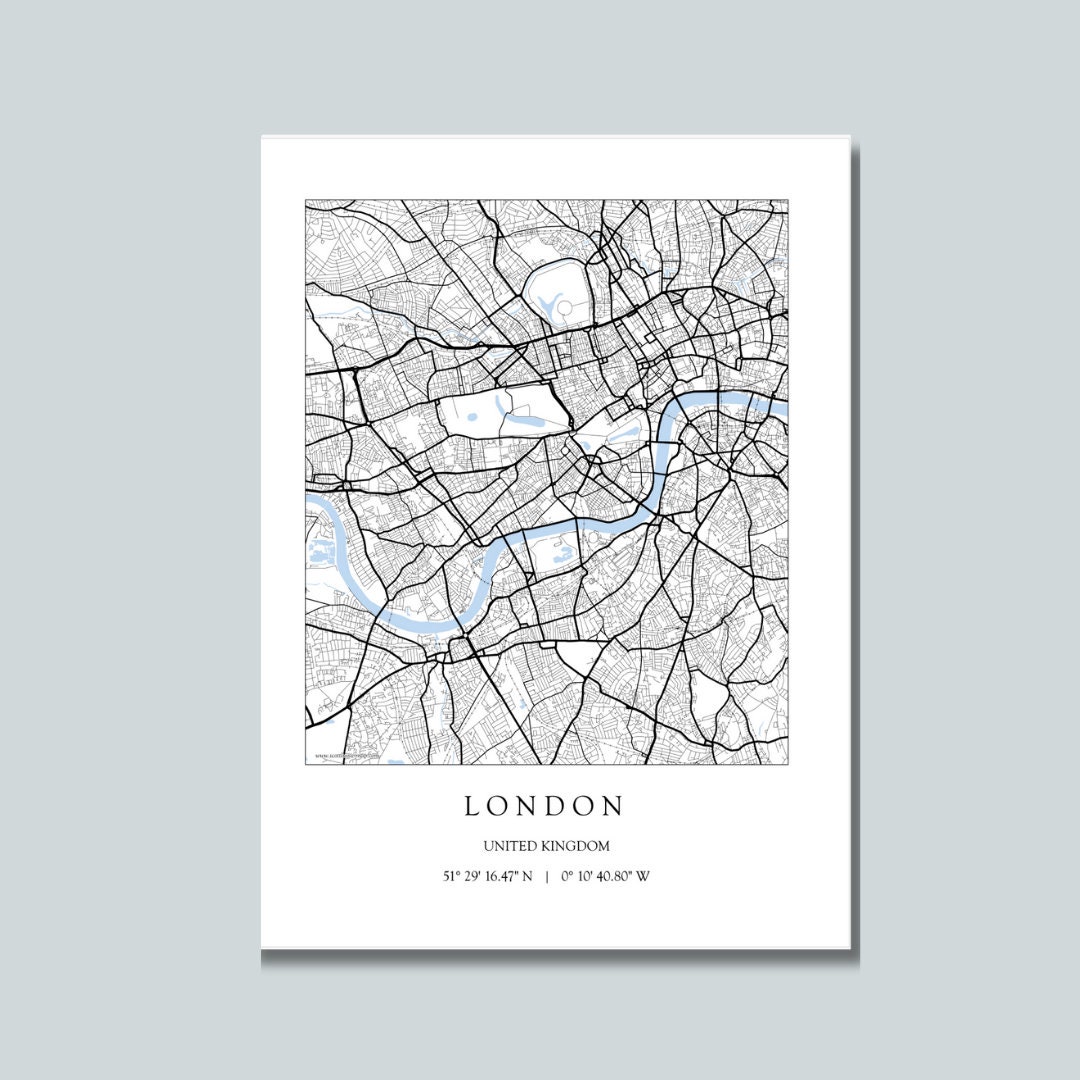 London Minimal Map London Print City of London England Minimal Poster ...