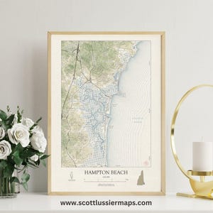 Hampton Beach NH Map VINTAGE Print Art Wall Decor Travel Memory ...