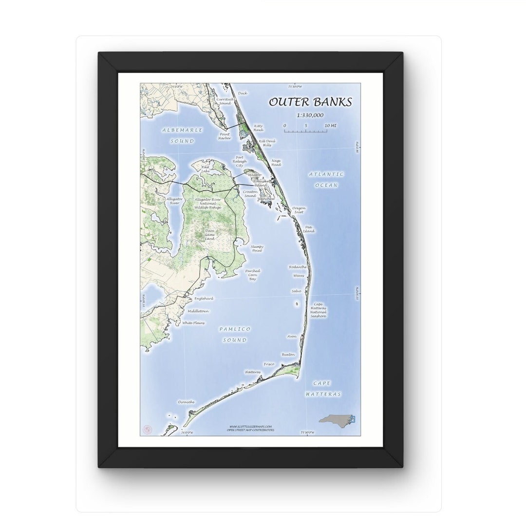 Outer Banks Map, WATERCOLOR, Outer Banks Print, Outer Banks Art, Outer ...