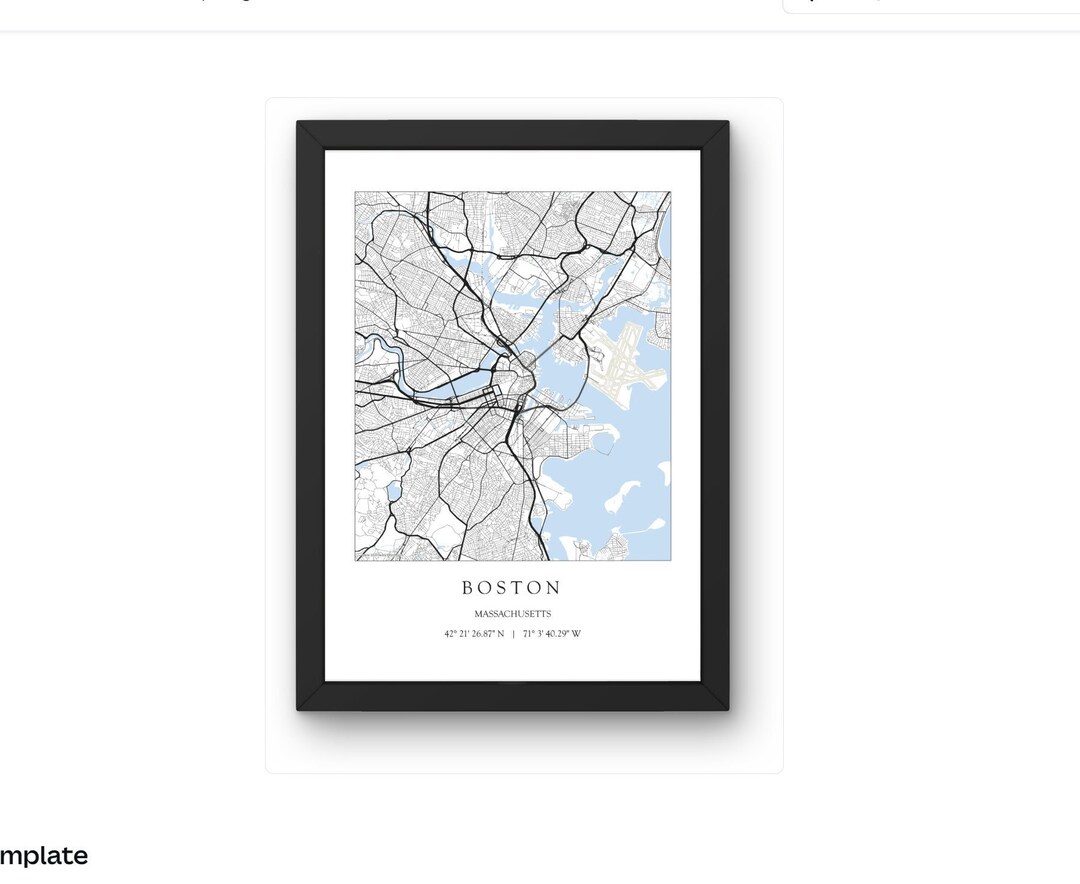 Boston Minimal Map Light Blue INSTANT DOWNLOAD Boston City of Boston ...