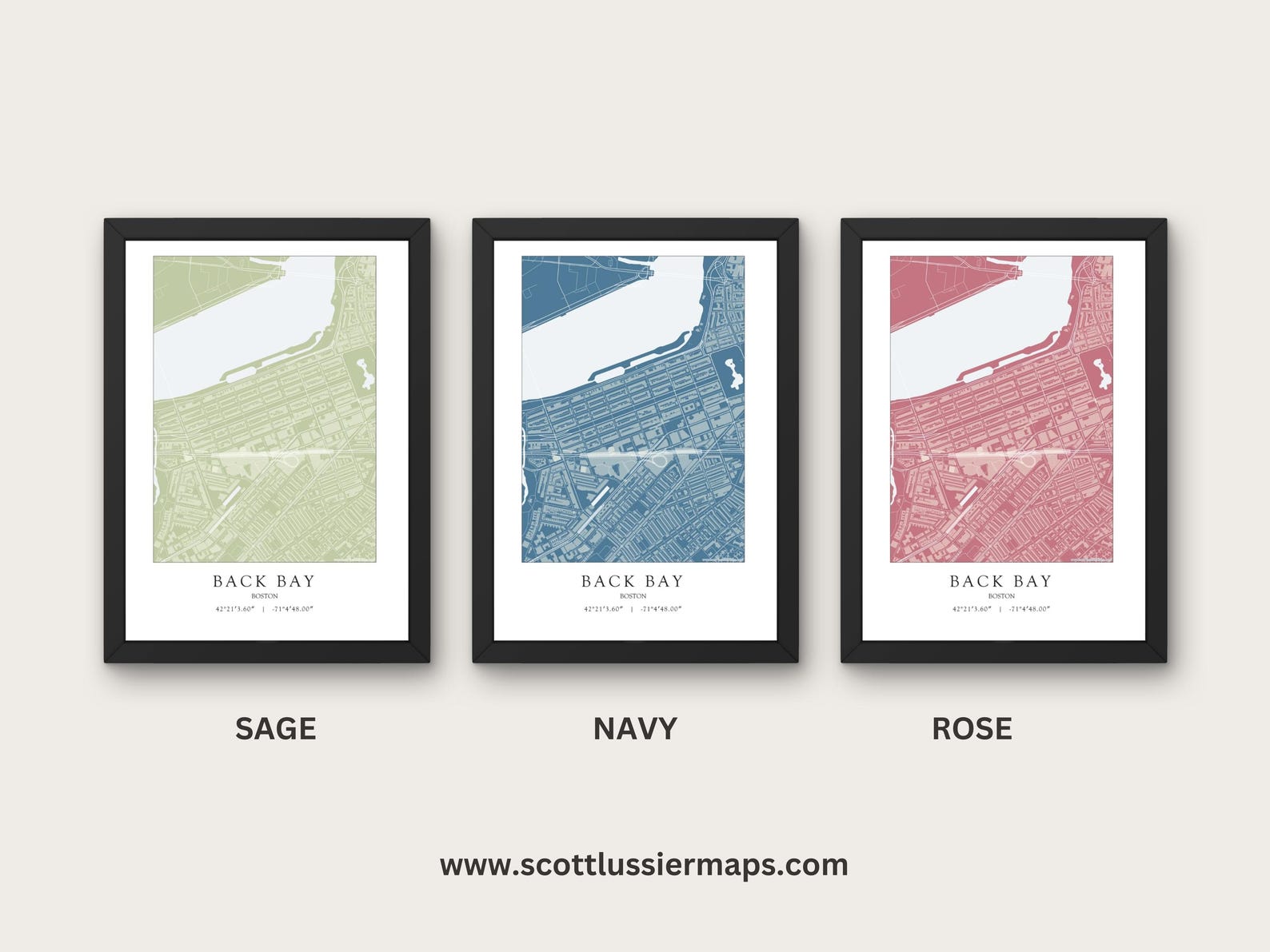 Map of Back Bay Boston Wall Art Print Poster Travel Home Decor ...