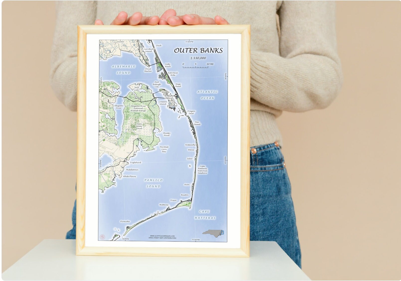 Outer Banks Map, WATERCOLOR, Outer Banks Print, Outer Banks Art, Outer ...