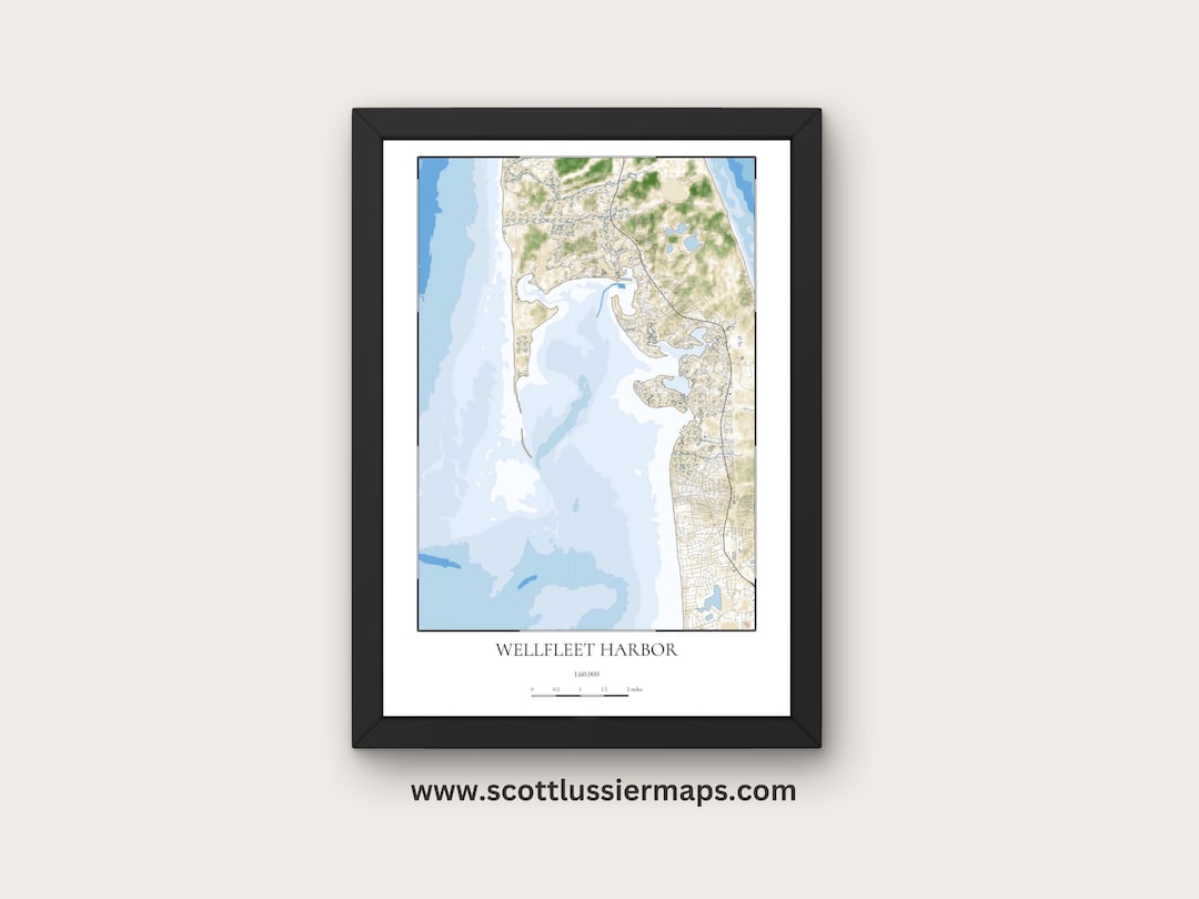 Wellfleet Harbor Cape Cod MA Map COASTAL Print Art Wall Deco Poster ...