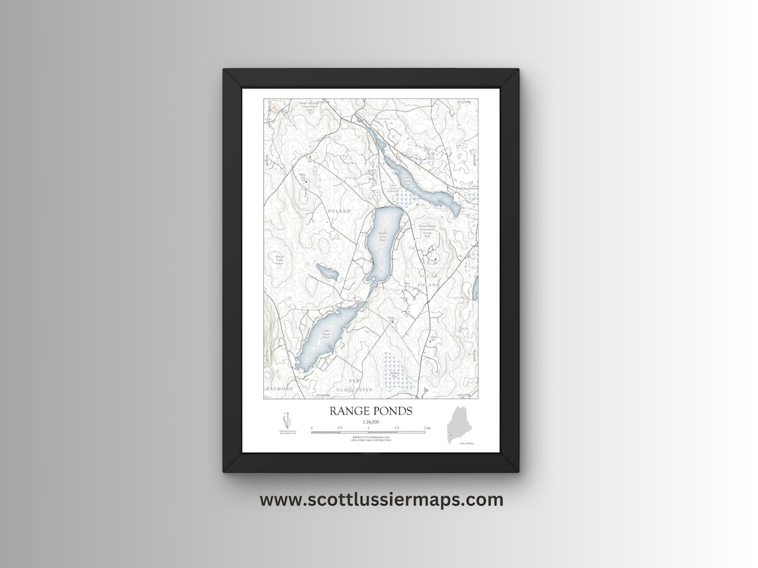 Range Ponds Maine Map NAUTICAL Print Art Wall Decor Poster Travel ...