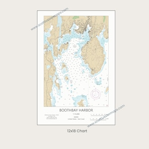 Boothbay Harbor Maine Map Art Print Poster Chart, Coastal or Vintage ...
