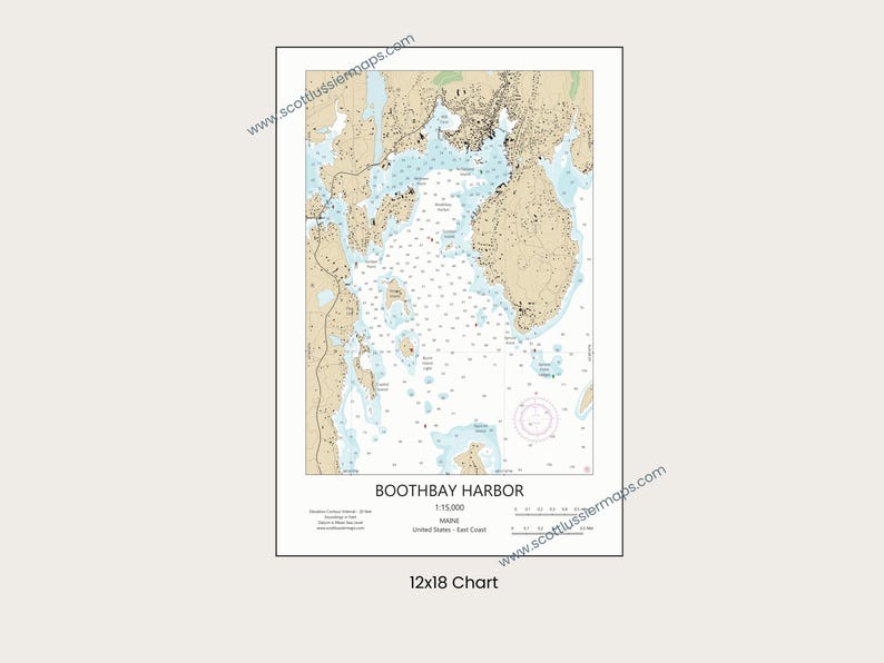 Boothbay Harbor Maine Map Art Print Poster Chart, Coastal or Vintage ...