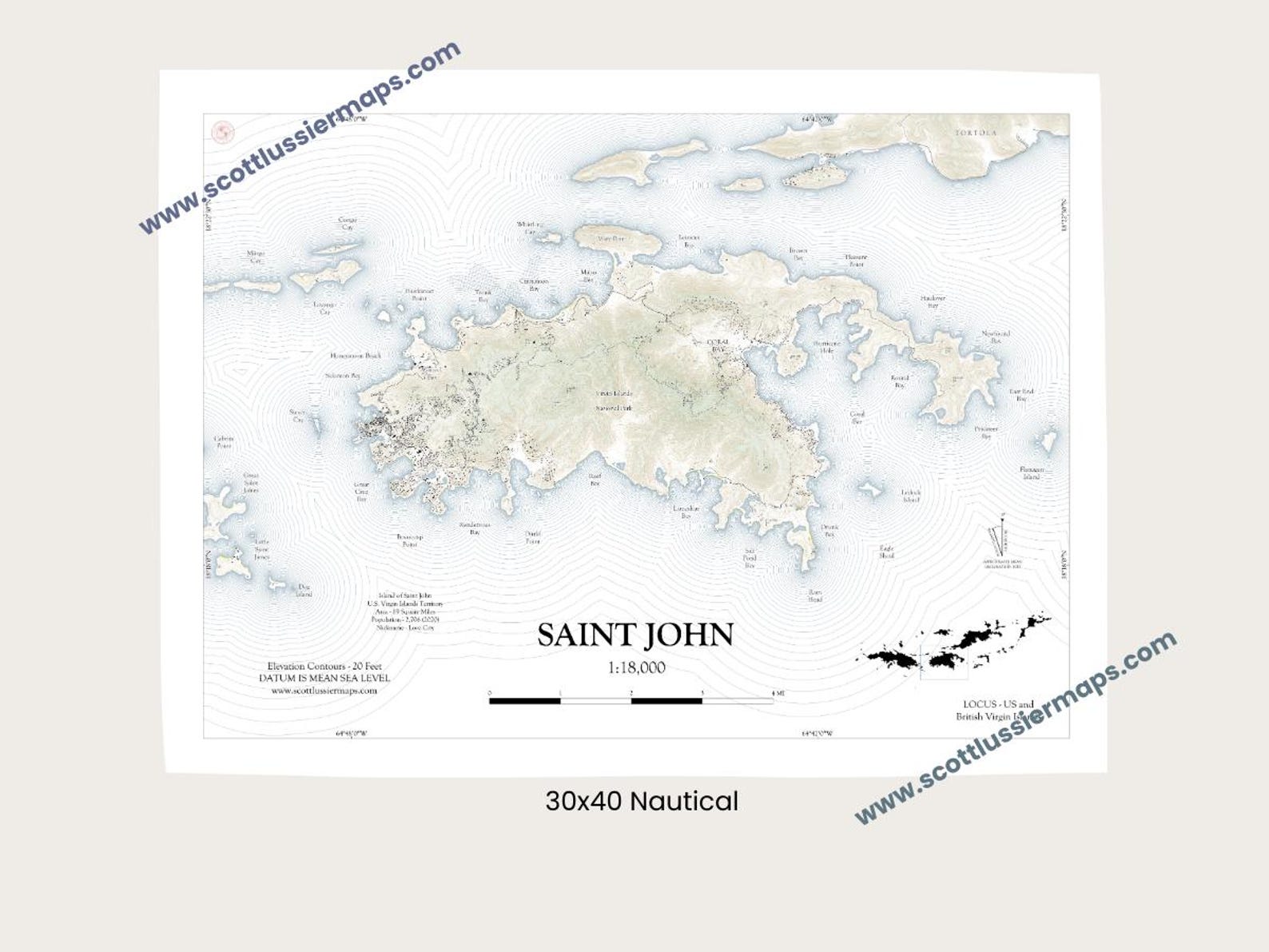 St John USVI Map Art Print: Colorful Travel Poster, Shoreline Style - Etsy