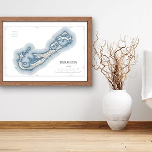 Bermuda Island Map NAUTICAL Print Art Wall Decor Poster Travel Memory ...