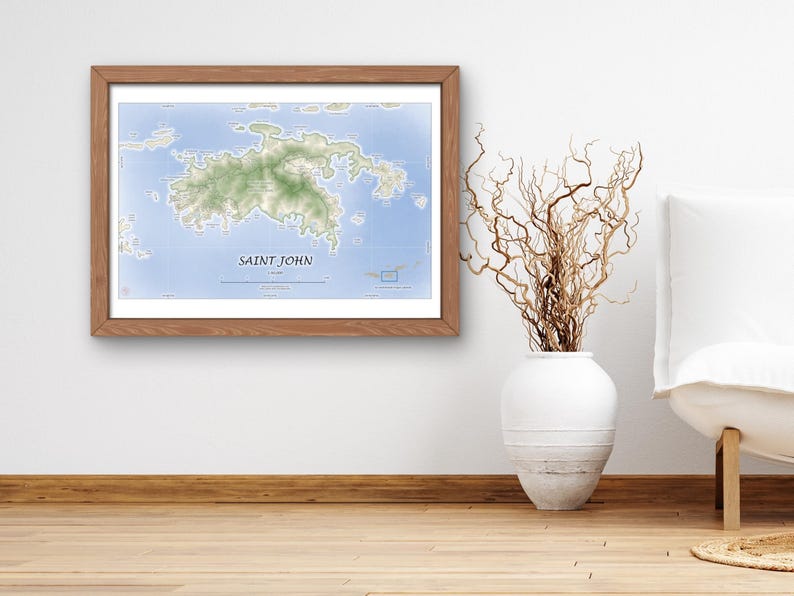 St John USVI Map Art Print Poster Available in Watercolor Style Perfect ...