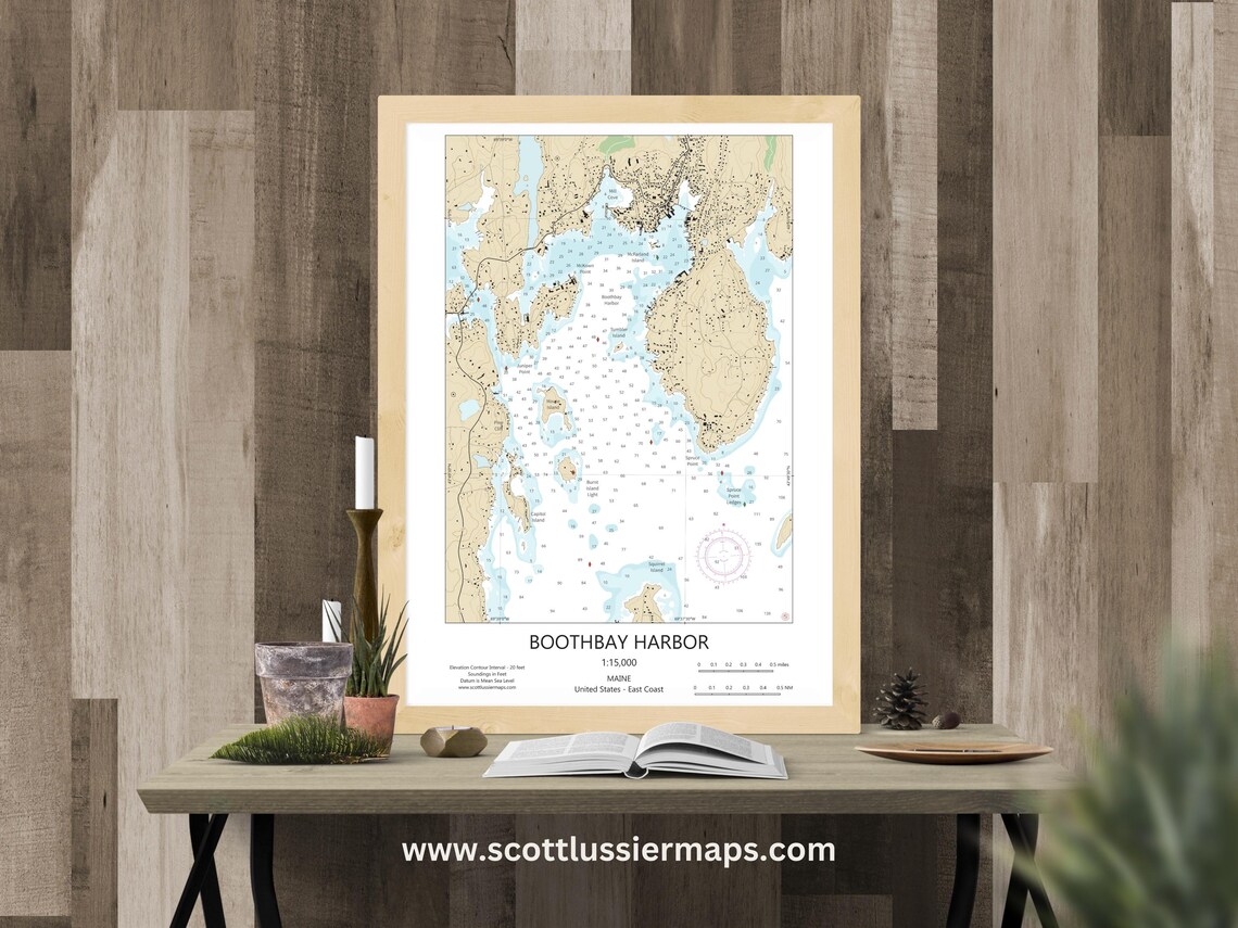 Map of Boothbay Harbor Maine Map Art Print Poster CHART or COASTAL ...