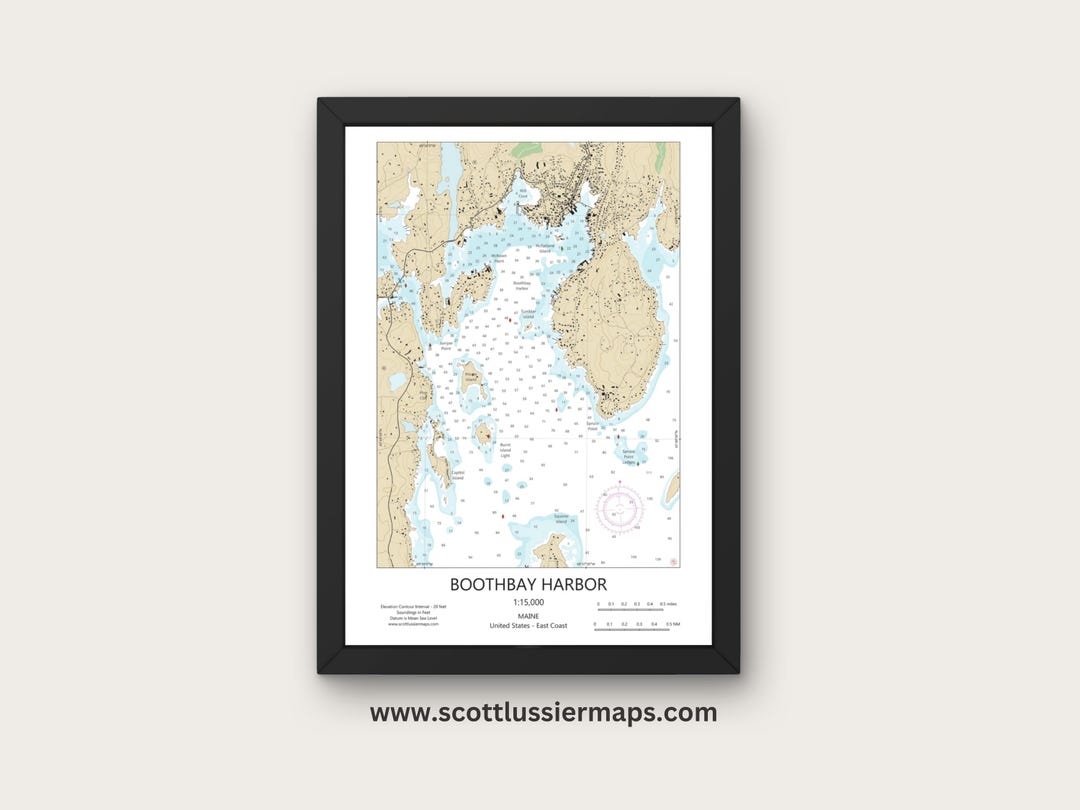 Boothbay Harbor Maine Map CHART Print Art Wall Decor Travel Memory ...