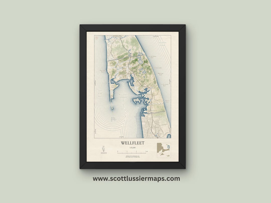 Wellfleet Cape Cod Mass Map VINTAGE Print Art Wall Decor Travel Memory ...