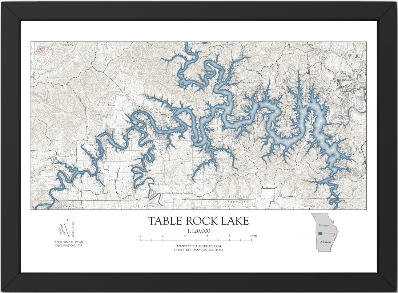Table Rock Lake MO Map NAUTICAL Print Art Wall Decor Poster Travel ...