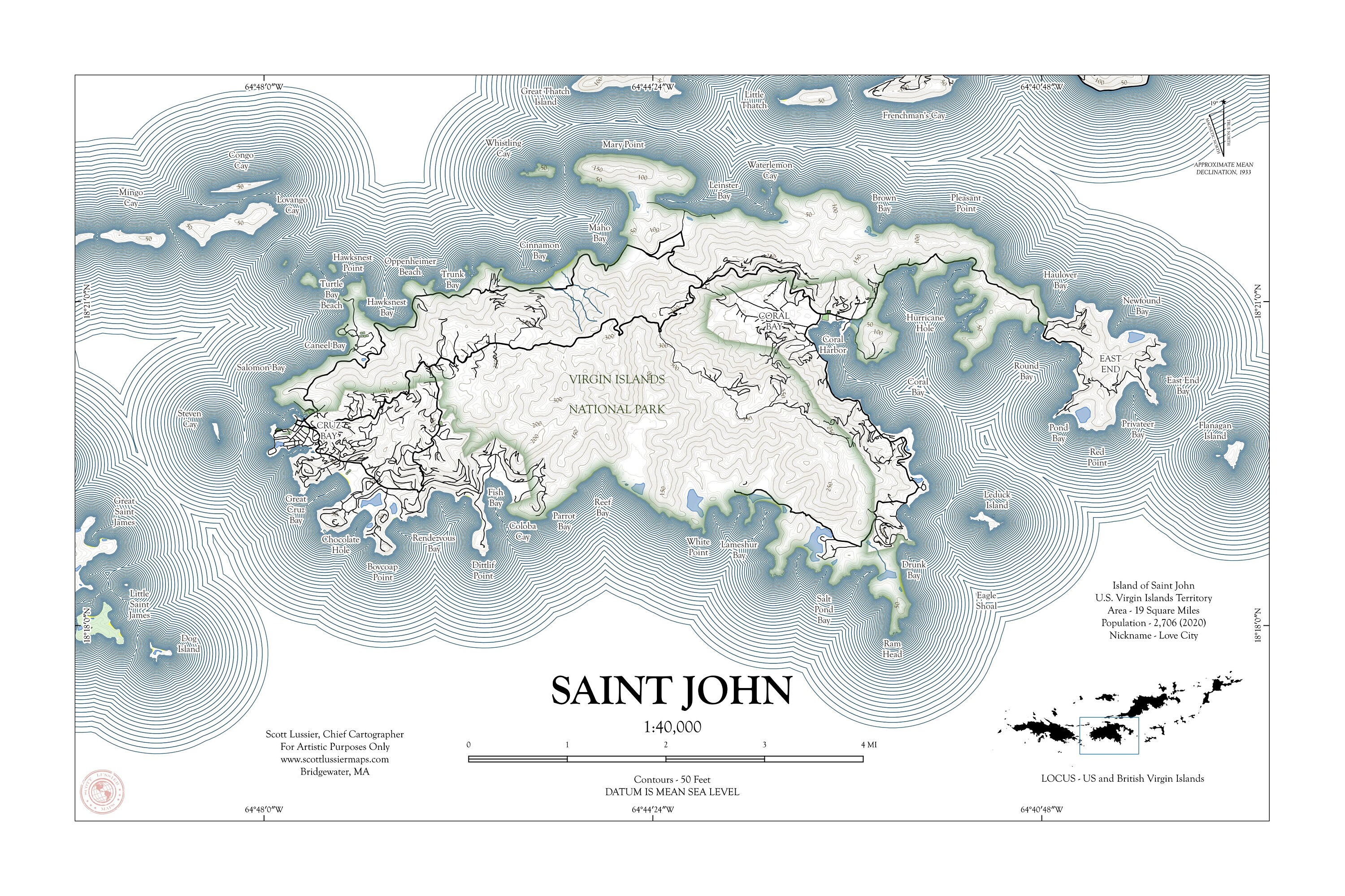 St John Map, Saint John Print, St John BVI Art, Saint John Wall Art ...