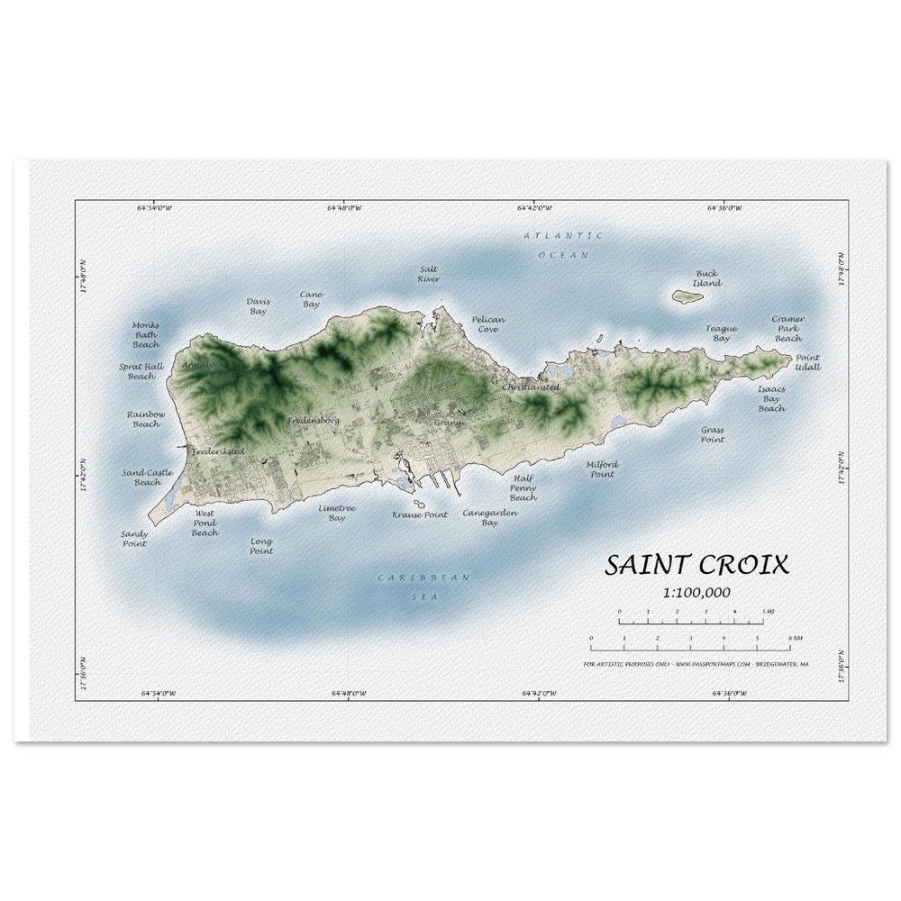 St Croix Map Saint Croix Map Watercolor Style - Etsy