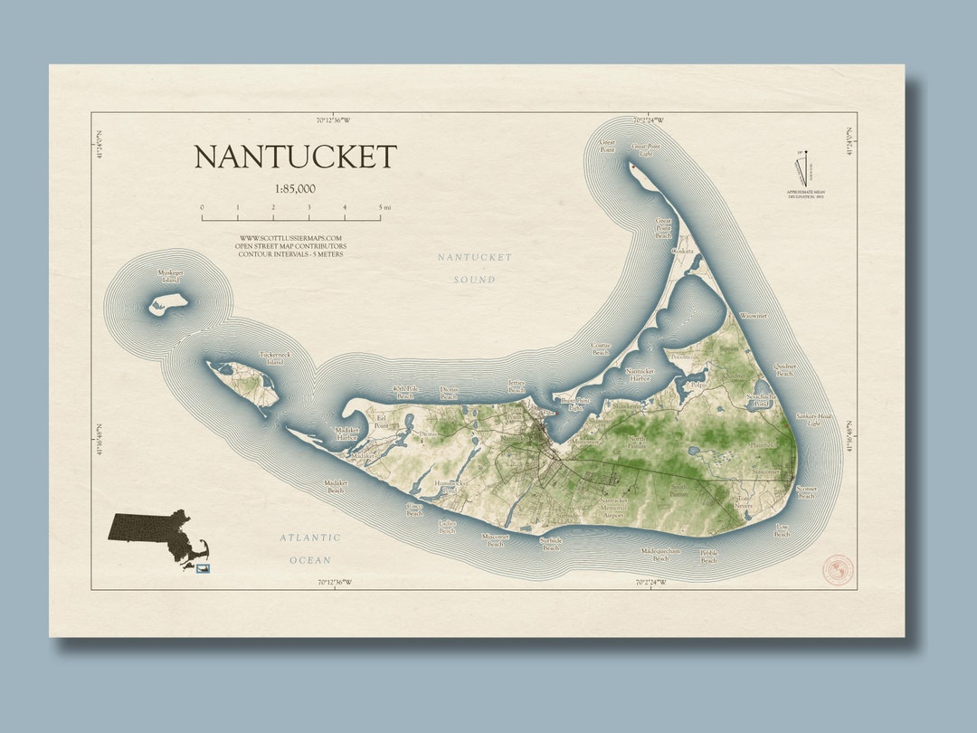 Nantucket Map, Nantucket Island Map, Nantucket Island Print, Nantucket ...