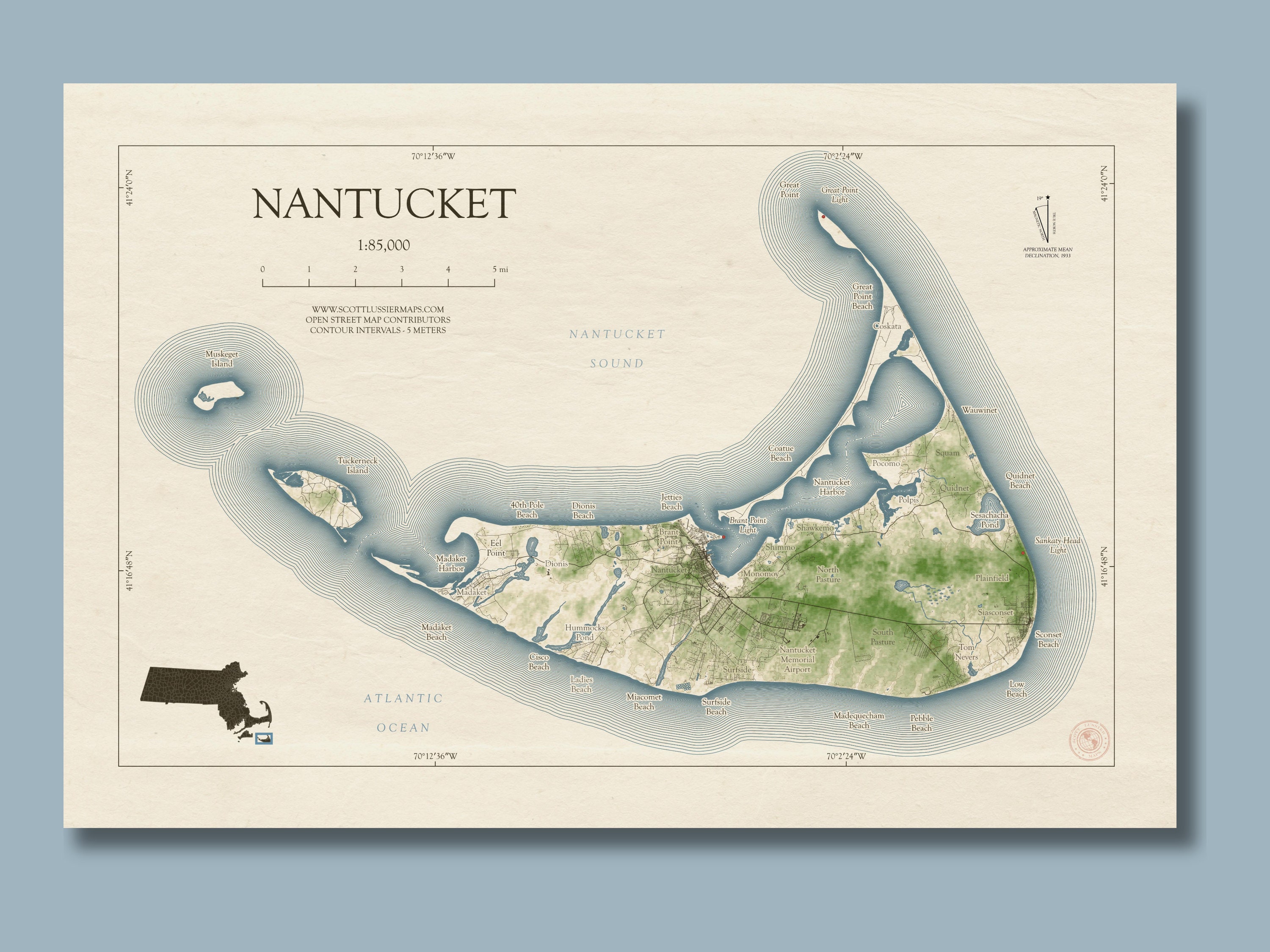 Nantucket Map, Nantucket Island Map, Nantucket Island Print, Nantucket ...