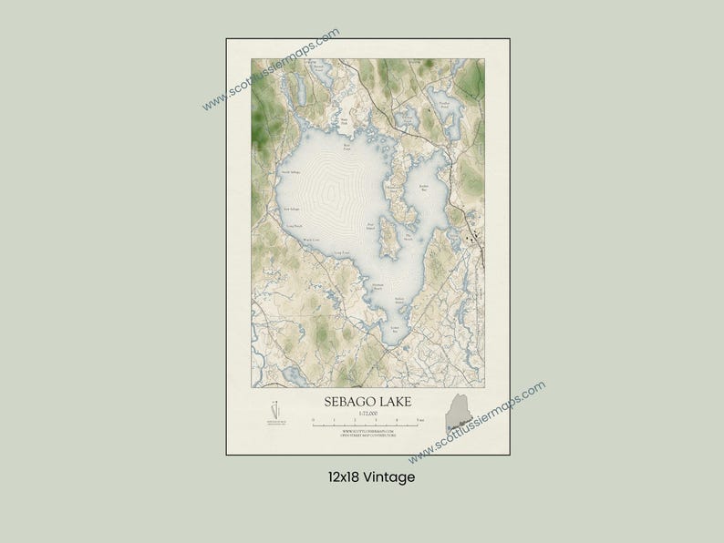 Sebago Lake Maine Map Print: Original Design Wall Art - Etsy