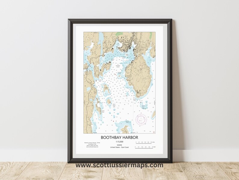 Map of Boothbay Harbor Maine Map Art Print Poster CHART or COASTAL ...
