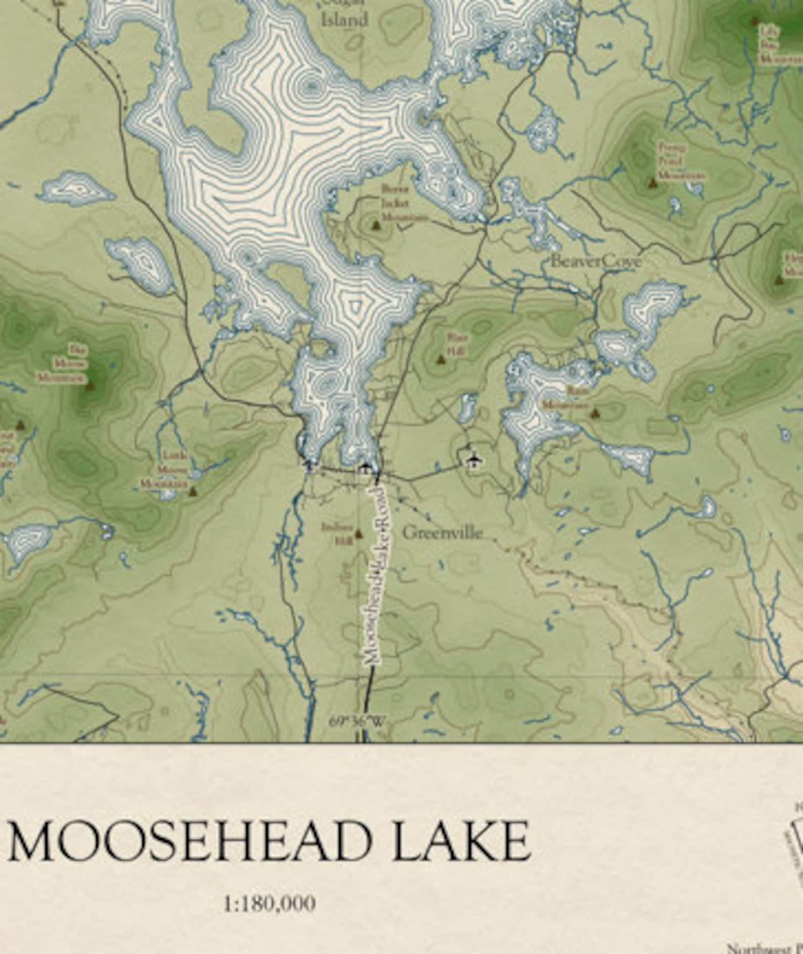 Moosehead Lake Map, Moosehead Lake, Maine, Moosehead Lake Map Print ...