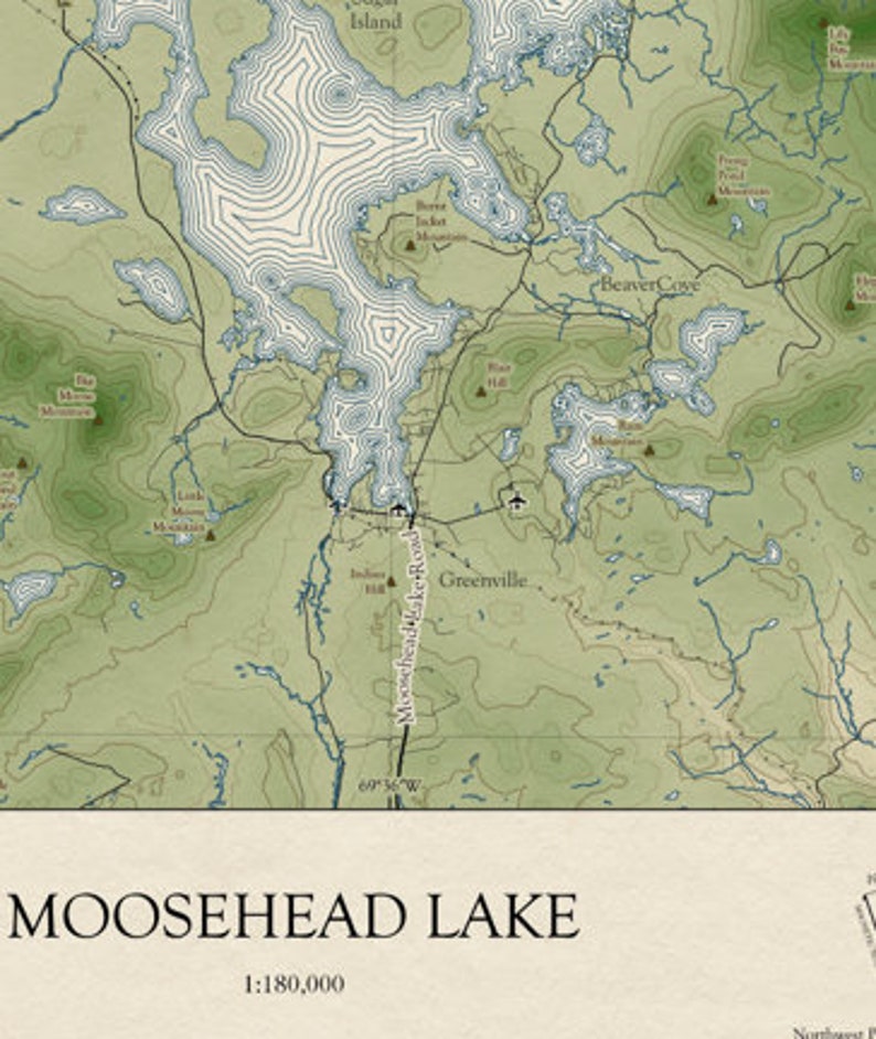 Moosehead Lake Map, Moosehead Lake, Maine, Moosehead Lake Map Print ...