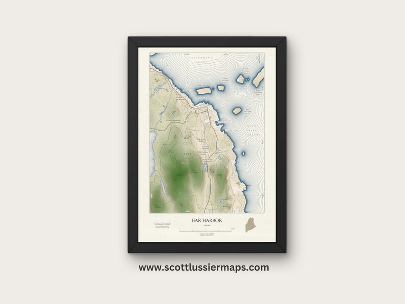Bar Harbor Map VINTAGE Maine ME Print Art Wall Decor Travel Memory ...