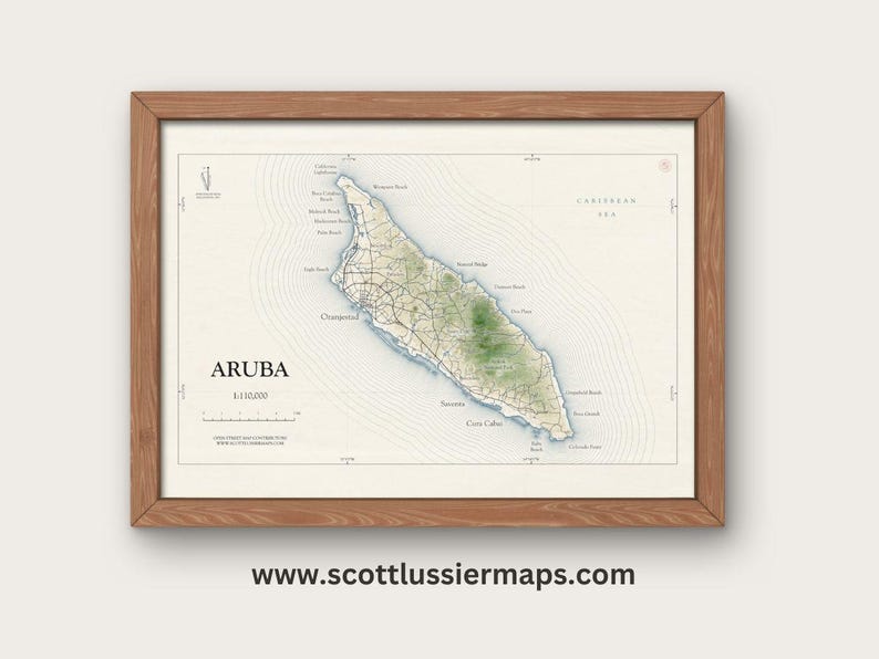 Aruba Map VINTAGE Island Print Art Wall Decor Travel Memory Navigation ...